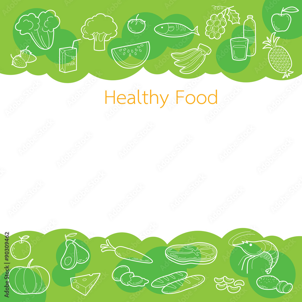 Clean food outline icons on green background, healthy, organic ...