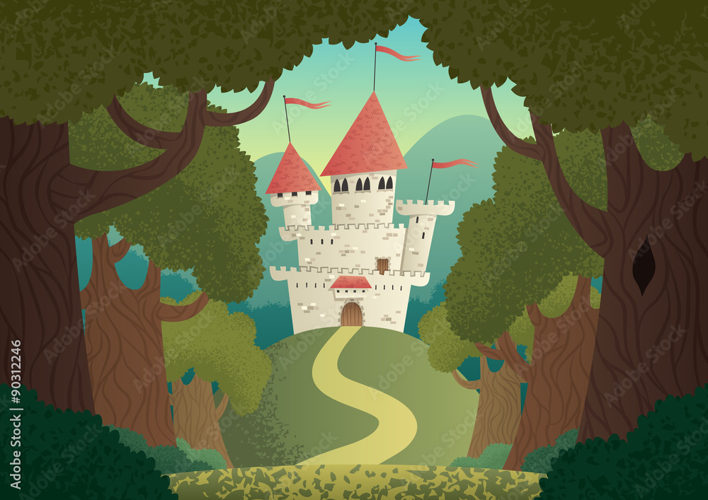 Castle Landscape / Cartoon fantasy castle. No transparency used. Basic ...