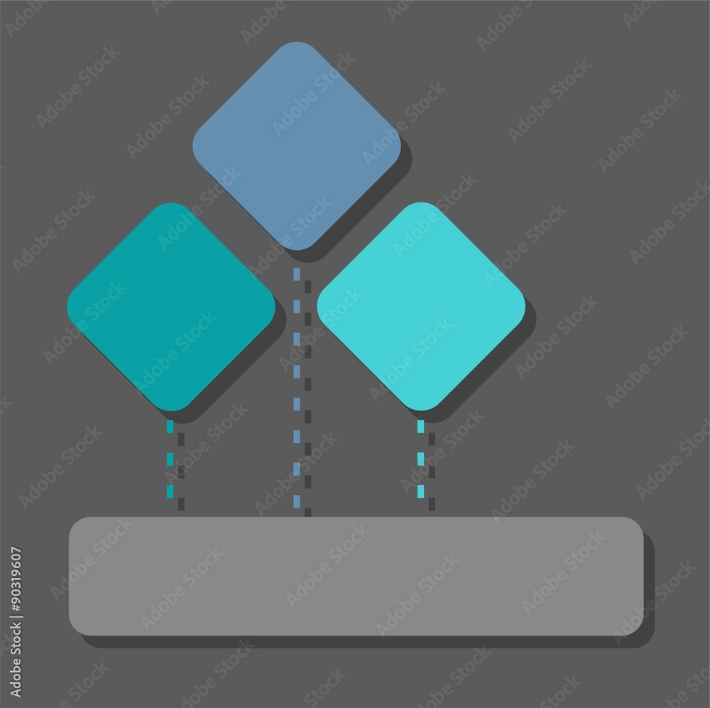 Infographic, diagram, three sectors, squares, one rectangle, color ...