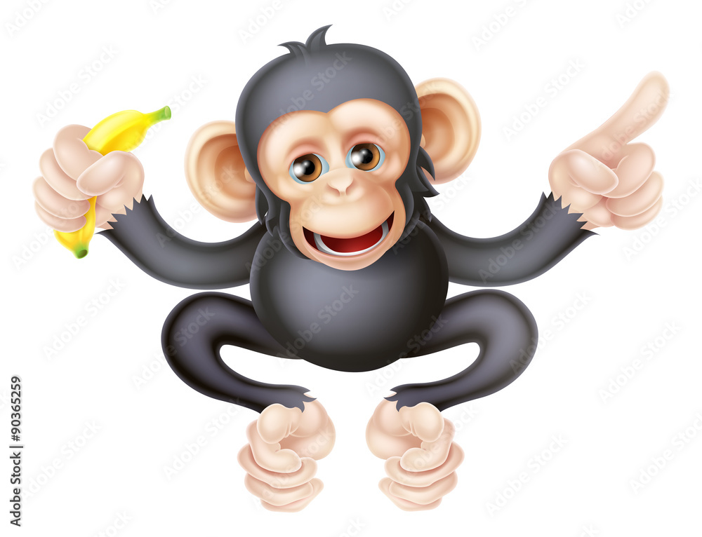 Cartoon Chimp with Banana Pointing Stock Vector | Adobe Stock