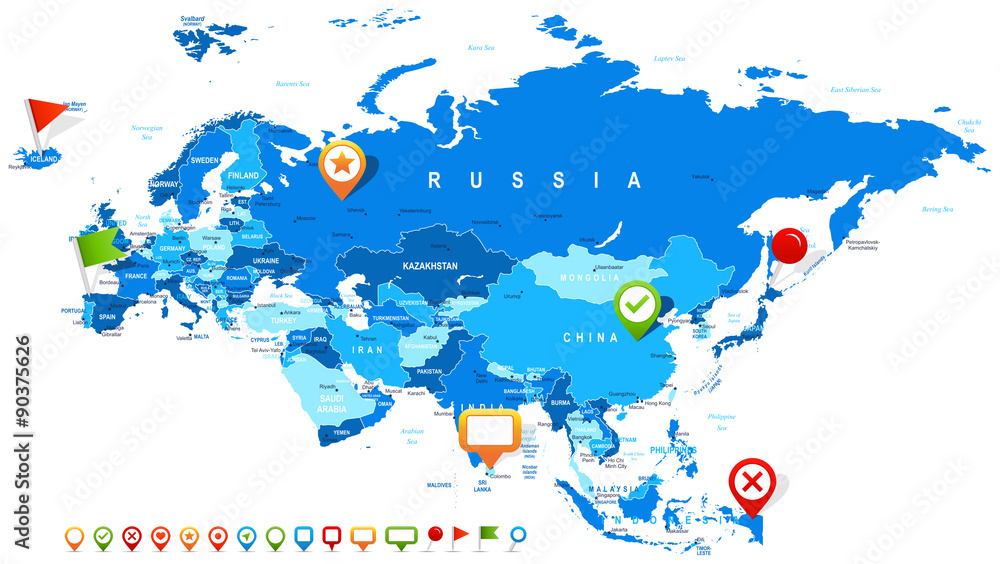 Eurasia map - highly detailed vector illustration. Image contains land ...