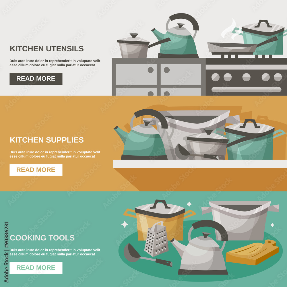 Kitchen Tools Banners Set Stock Vector | Adobe Stock
