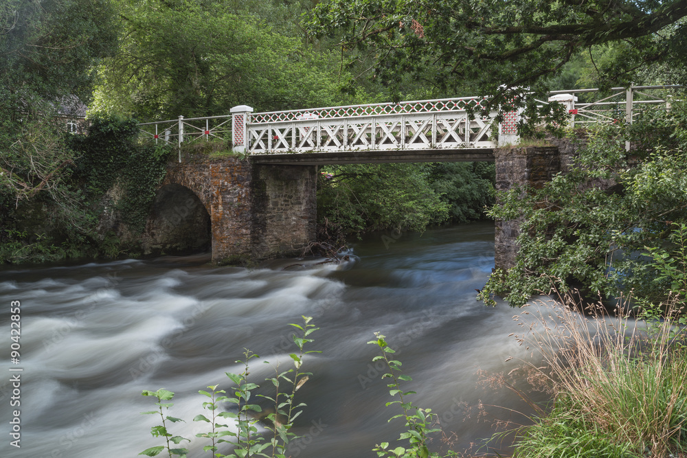 Marsh Bridge, shot after a night of heavy rain, Dulverton, Somerset ...