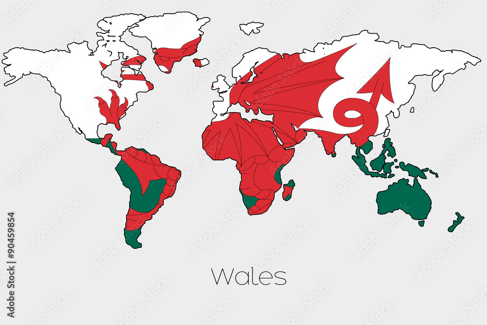 Flag Illustration inside the shape of a world map of the country Stock ...