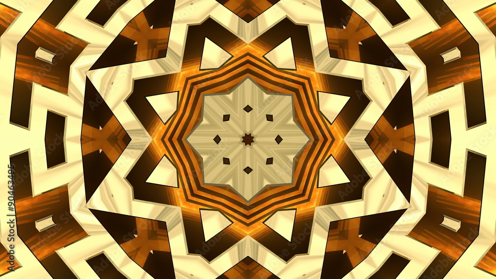 4K Colorful looping kaleidoscope sequence of golden patterns. 4K UHD ...