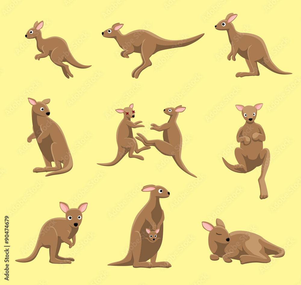 Kangaroo Poses Cartoon Vector Illustration Stock Vector | Adobe Stock