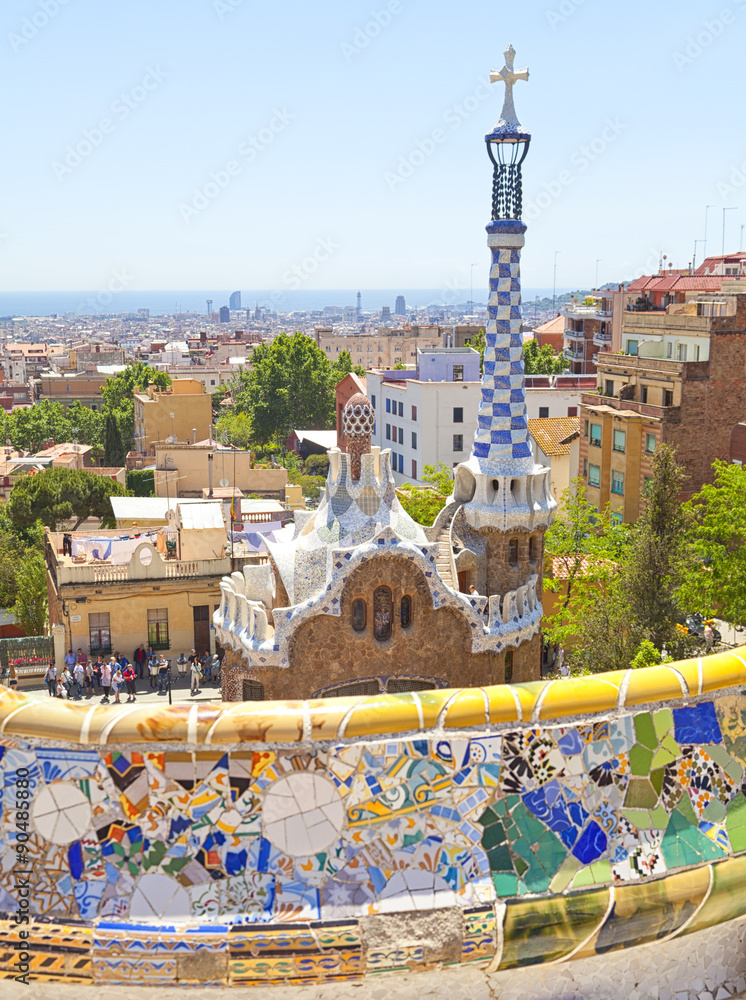 Ceramic mosaic Park Guell - the famous architectural town art designed ...