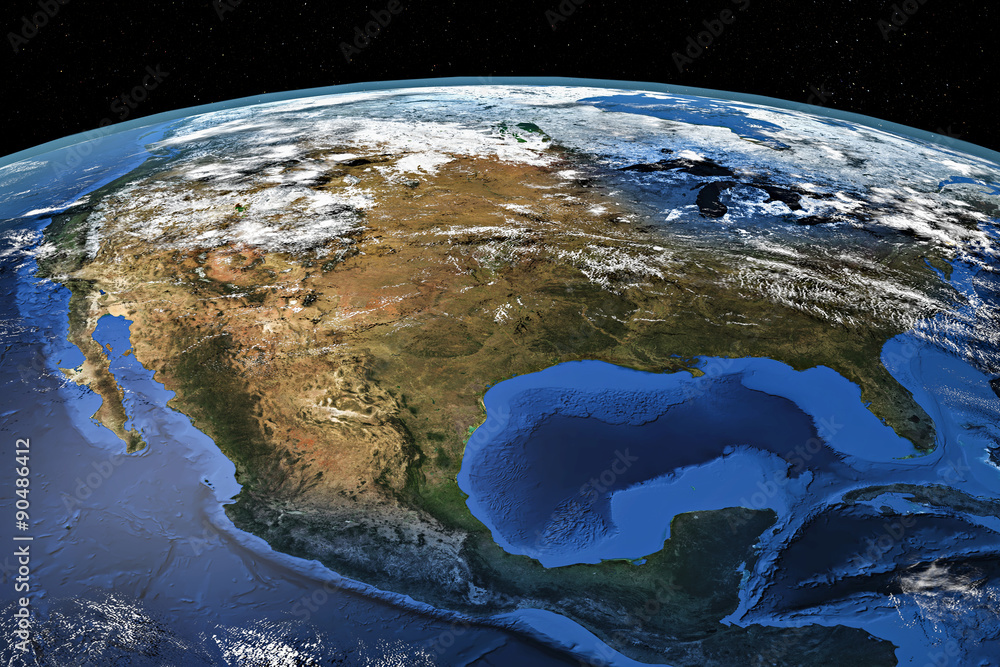 Detailed view of Earth from space, showing North America. Elements of ...