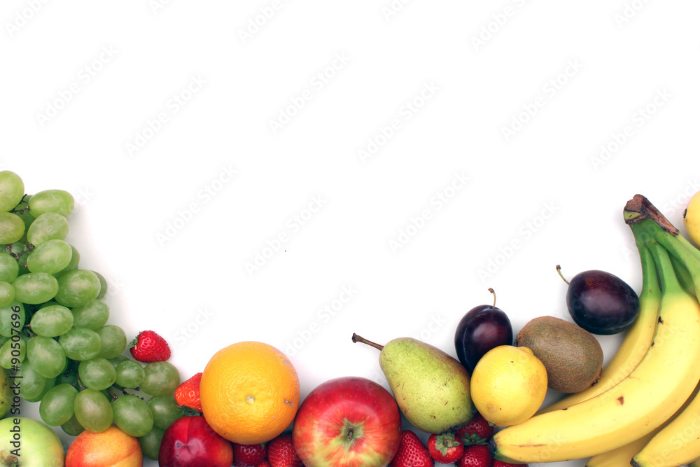 Fresh fruits border on white background with copyspace Stock Photo ...