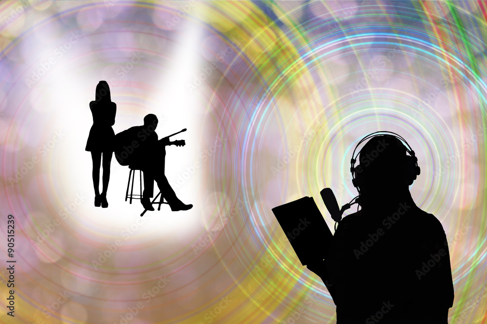 graphic background of silhouette or shadow of singer for singing ...