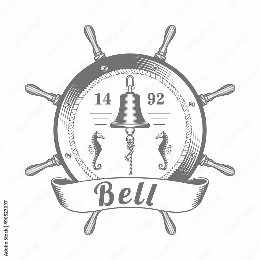Vintage nautical label bell vector illustration / Vector illustration ...