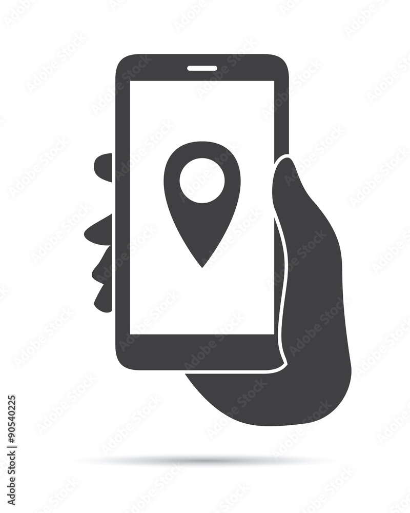 Hand Holding Phone Pin Location Icon Stock Vector | Adobe Stock