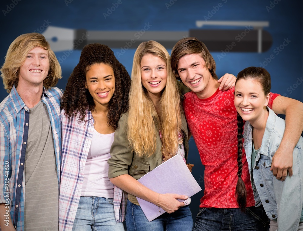 Composite image of cheerful college students in library Stock Photo ...
