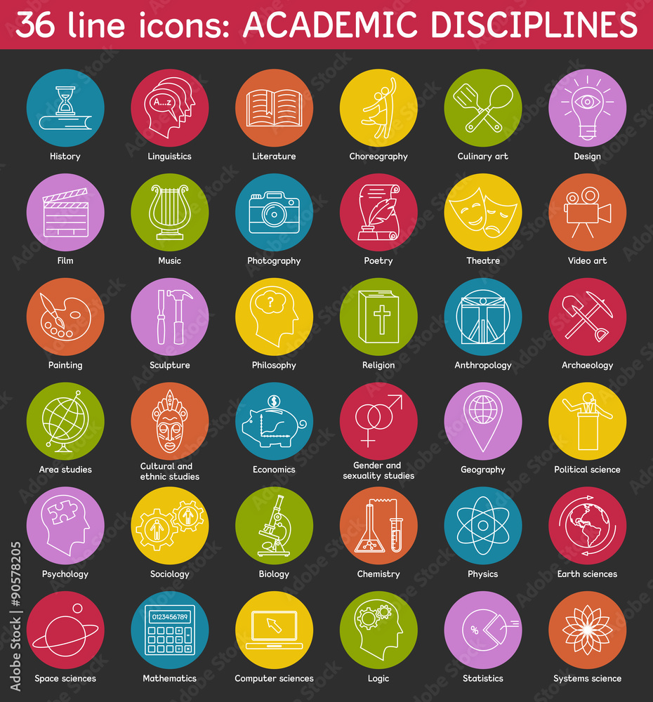 Set of academic disciplines icons Stock Vector | Adobe Stock