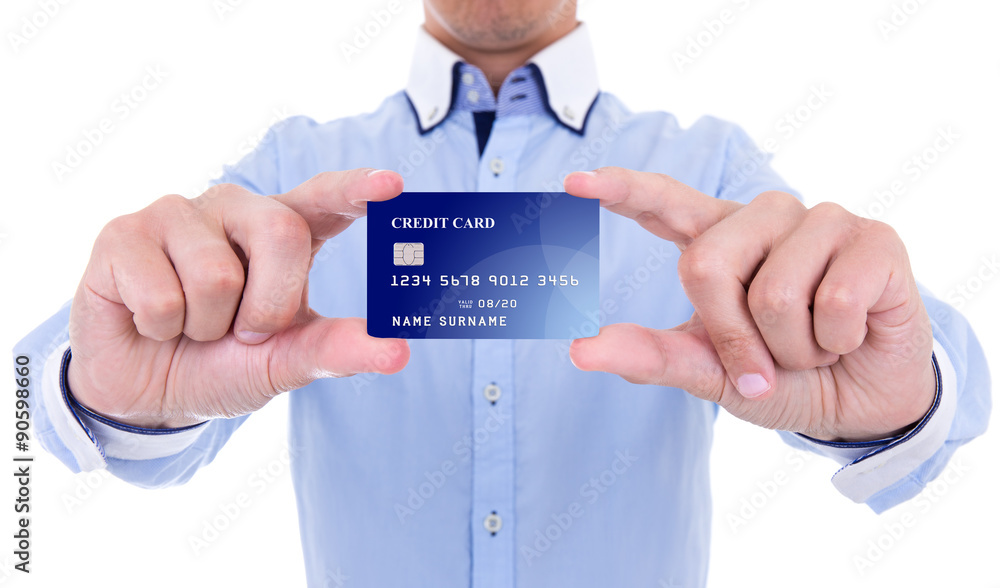 businessman showing credit card isolated on white Stock Photo | Adobe Stock