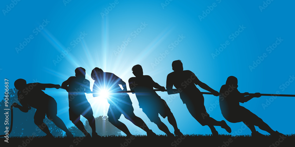 Concept de la combativité, avec un groupe d’hommes qui unissent leurs ...