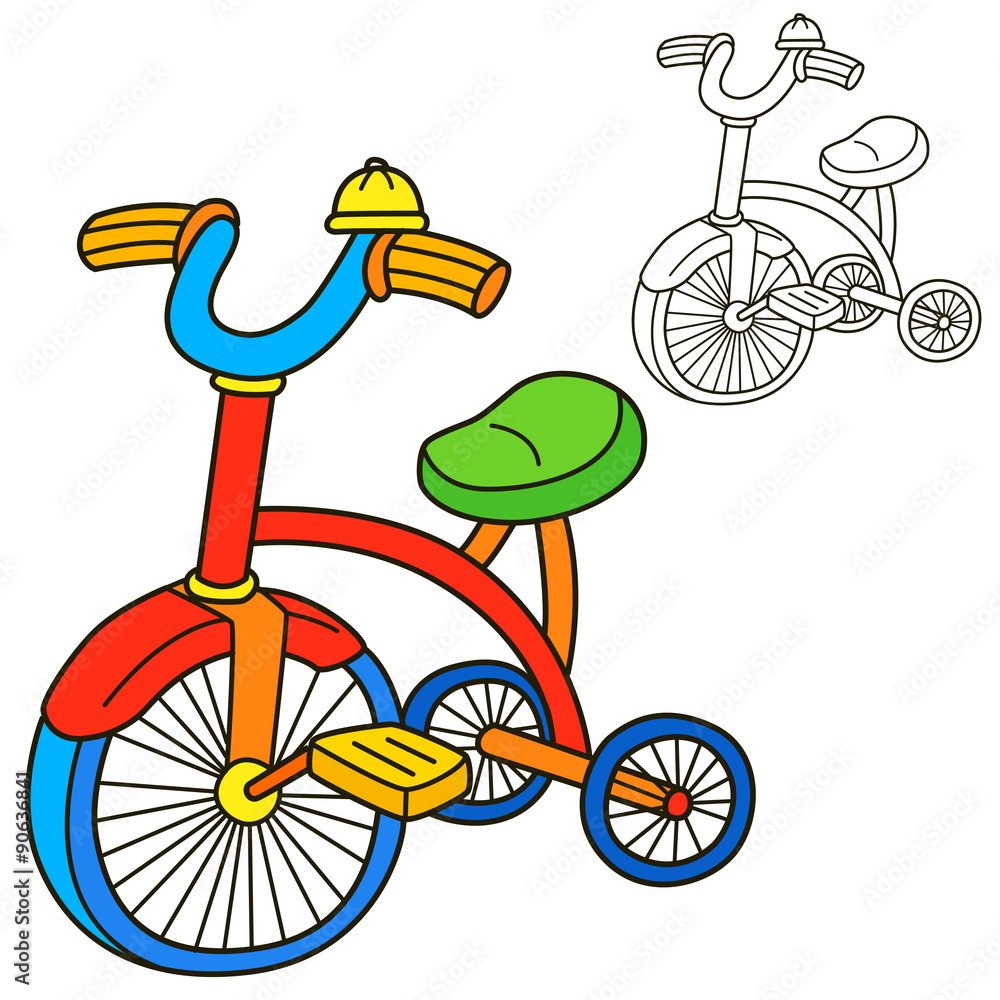 Bicycle. Coloring book page. Cartoon vector illustration. Stock Vector ...