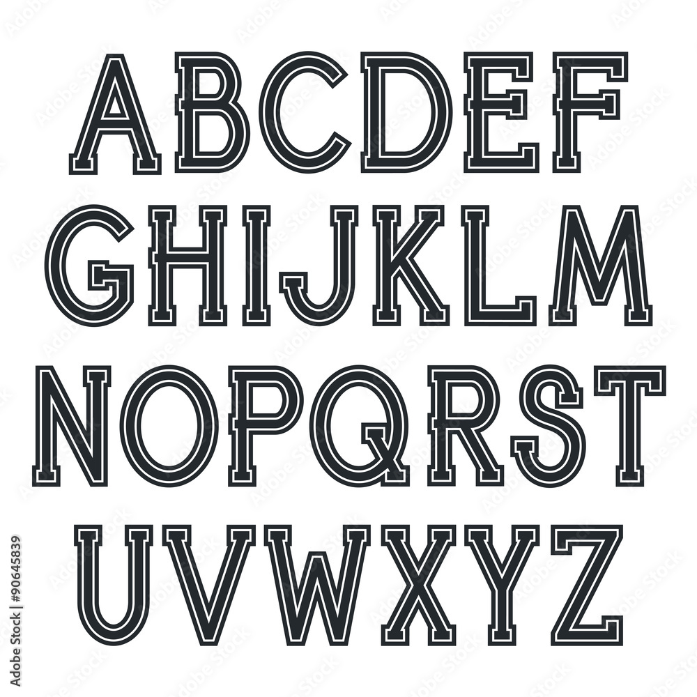 Serif font with rounded corners and contour. Letters on White ...