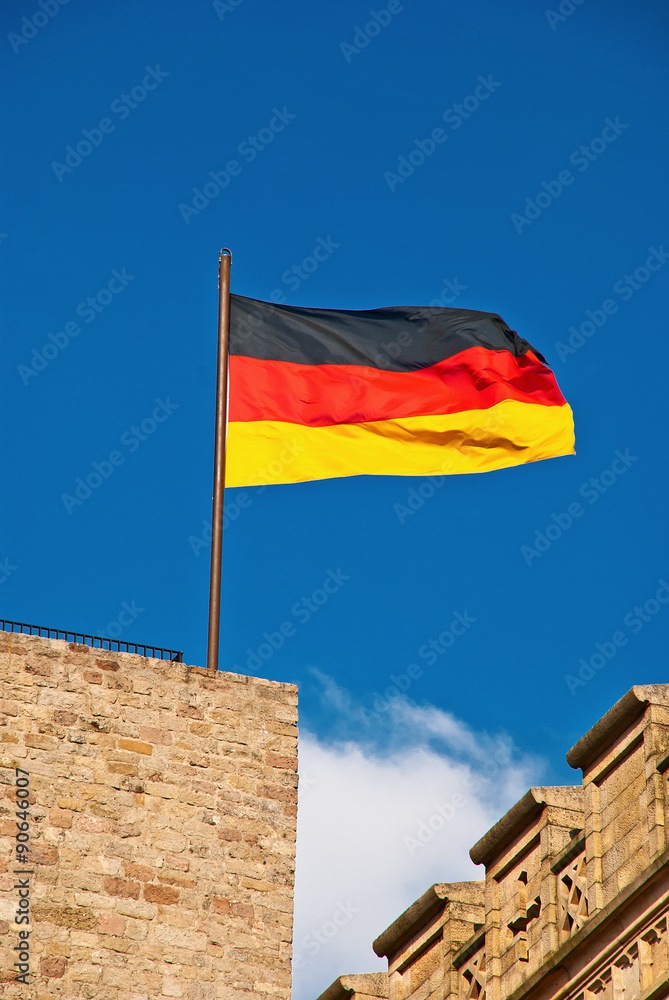 Deutsche Fahne auf dem Hambacher Schloss Stock Photo | Adobe Stock