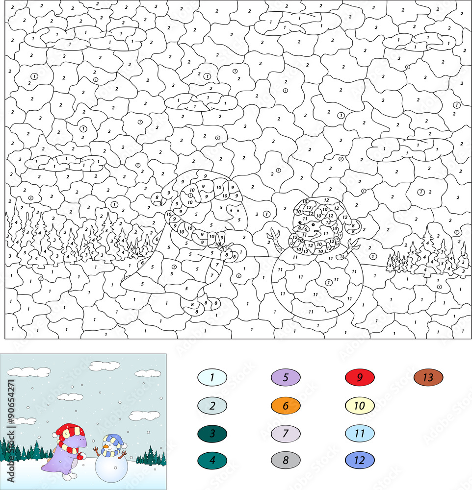 Color by number educational game for kids. Purple dragon and cut Stock ...