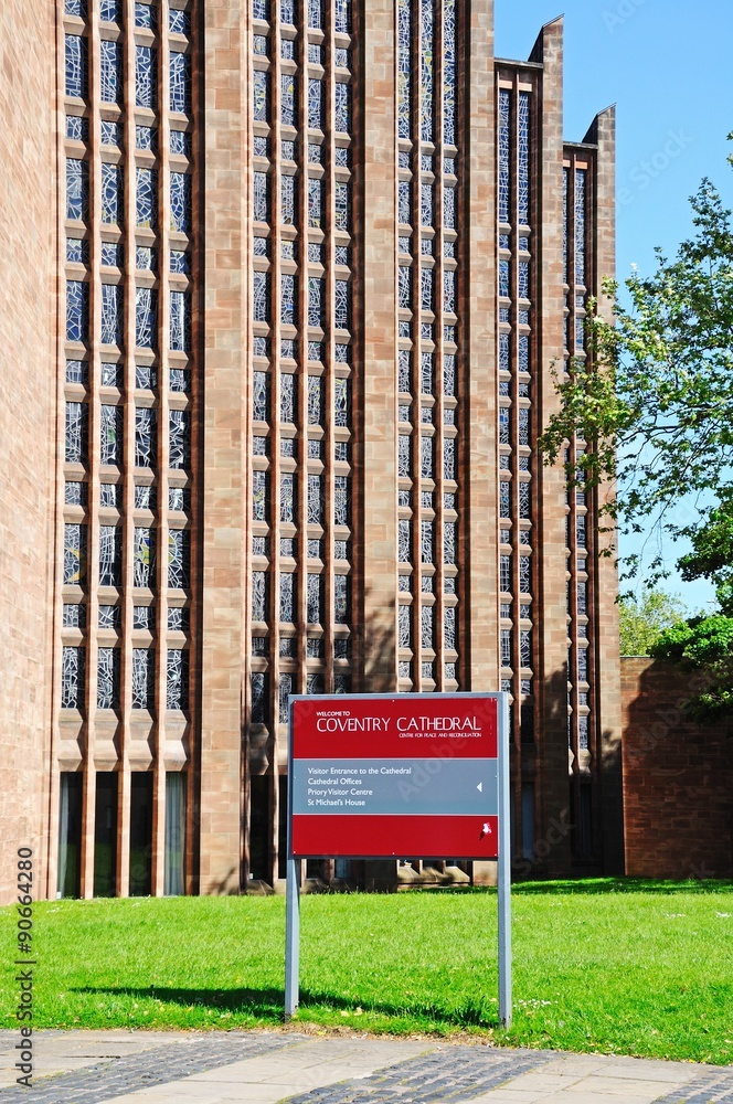 Coventry Cathedral walls and welcome sign. Stock Photo | Adobe Stock