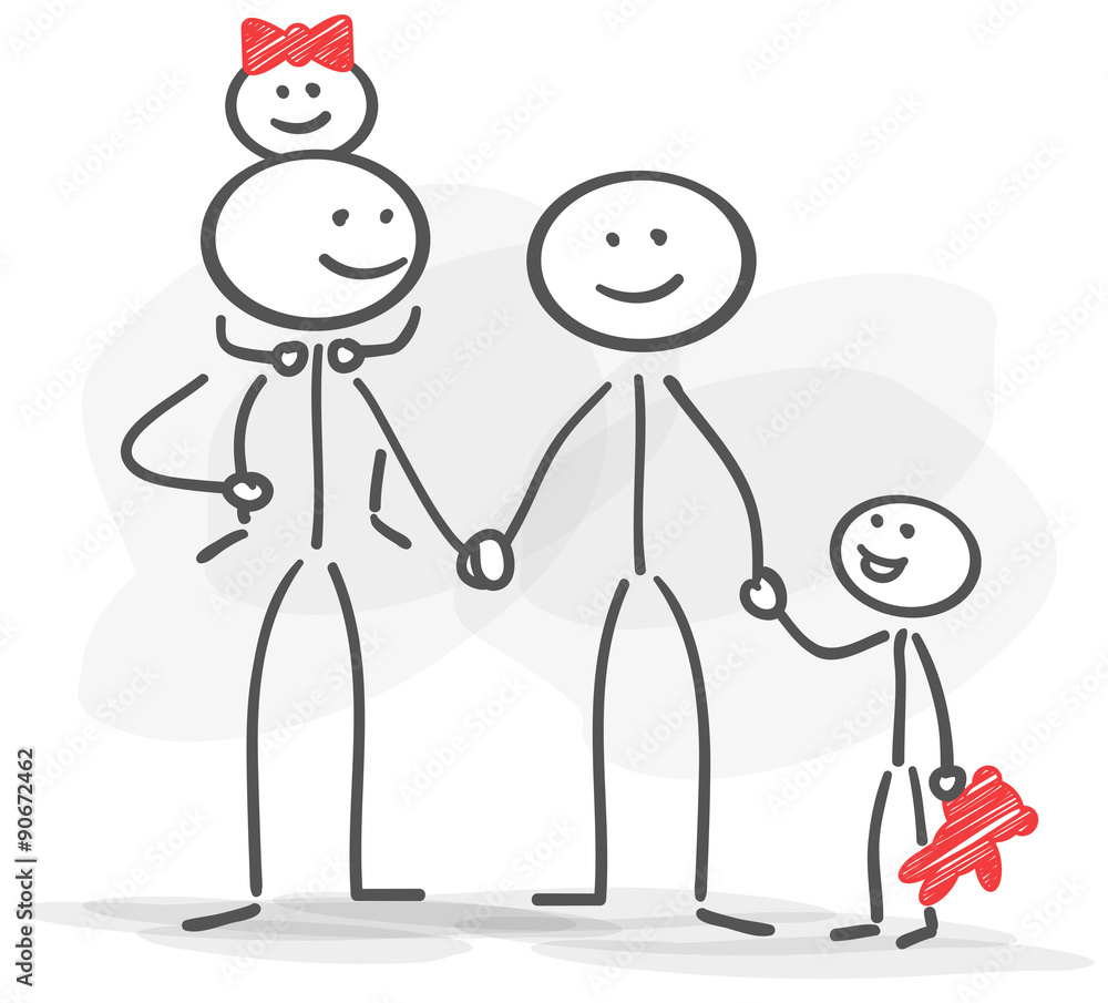 stickman family happy red Stock Vector | Adobe Stock