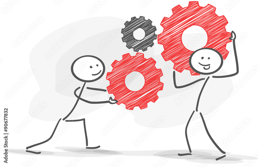 stickman teamwork gear red Stock-Vektorgrafik | Adobe Stock