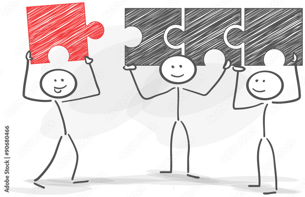 stickman teamwork puzzle solution red Stock Vector | Adobe Stock
