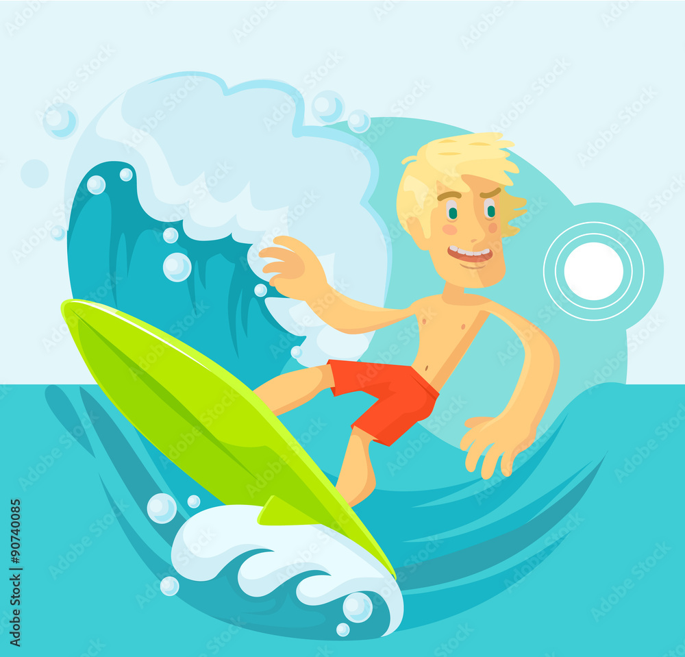 Vector surfer flat cartoon illustration Stock Vector | Adobe Stock