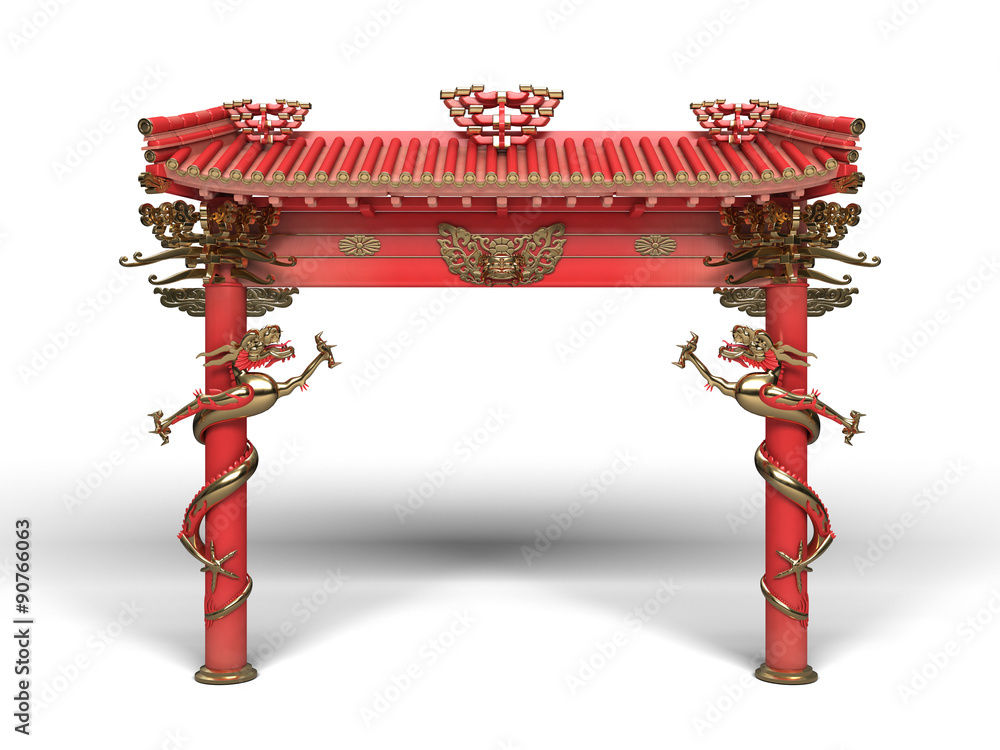 Traditional Chinese Arc With Golden Dragons Stock Illustration | Adobe ...