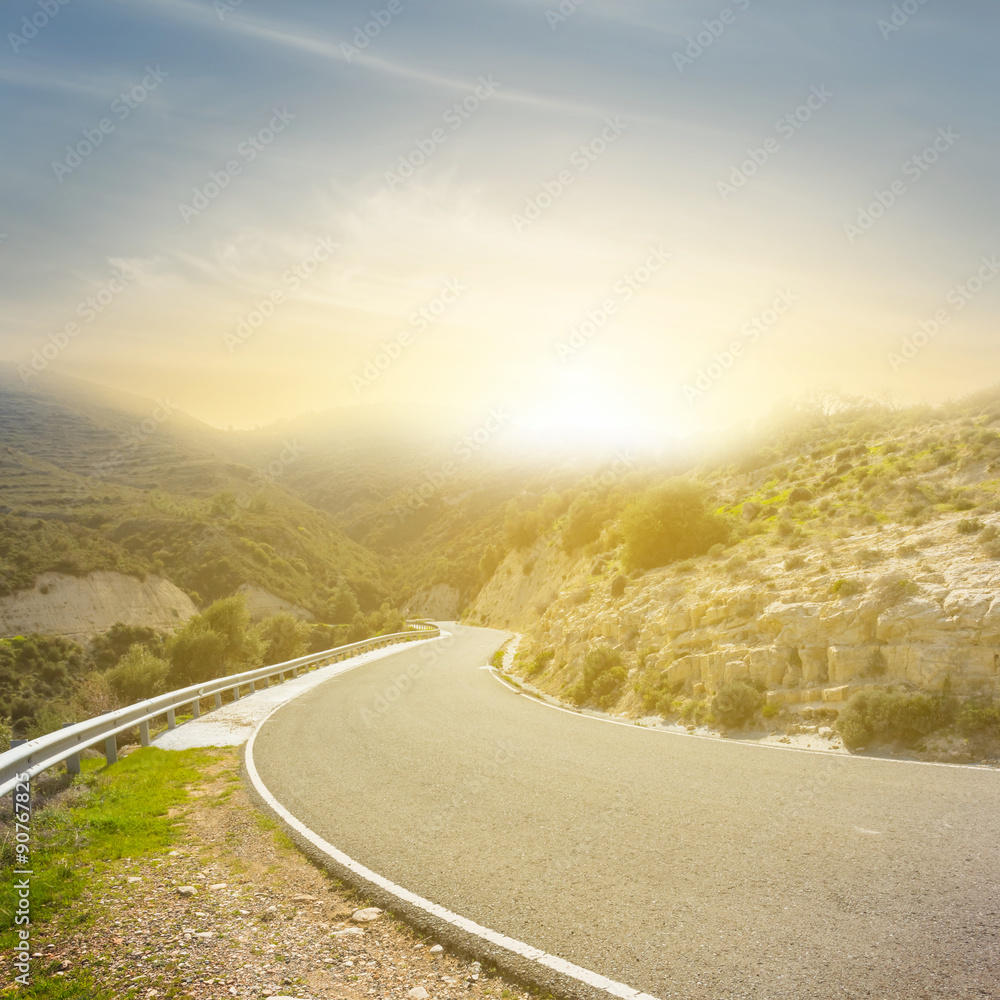 road turn to a sunrise Stock Photo | Adobe Stock