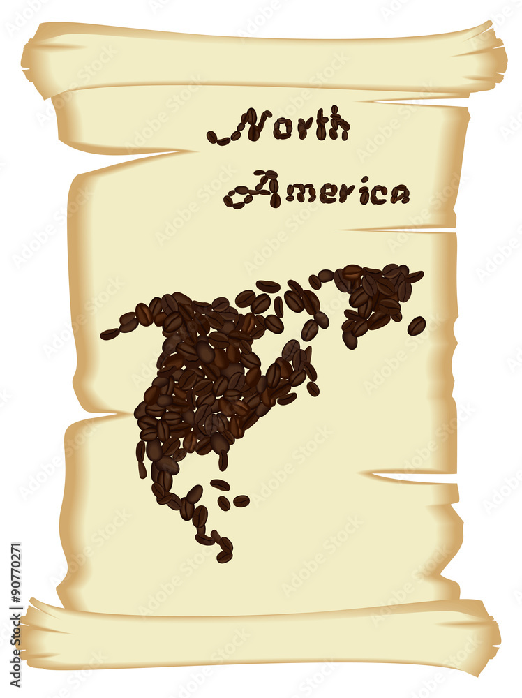 Map of North America made with coffee beans on old paper. Vector ...