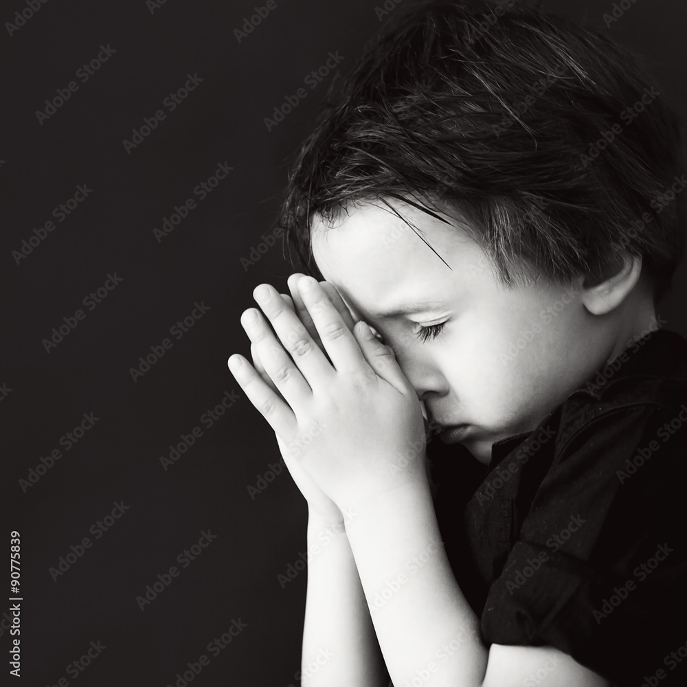 Little boy praying, child praying, isolated background Stock Photo ...