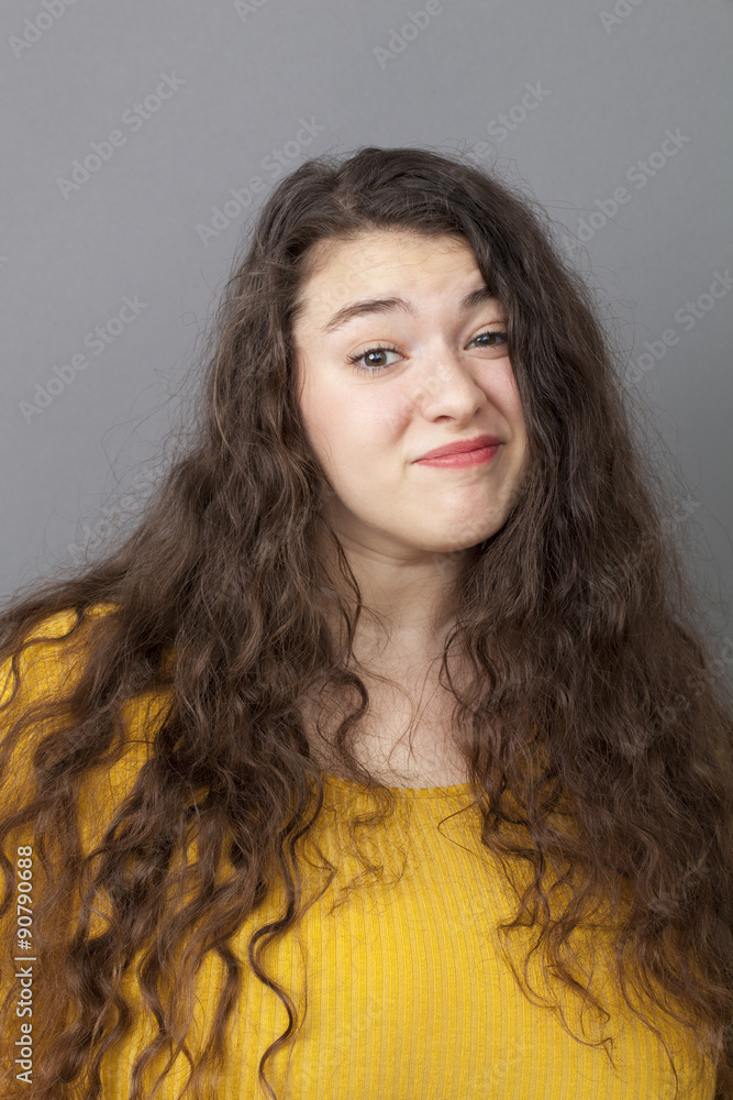 displeased 20s fat woman making a funny face Stock Photo | Adobe Stock