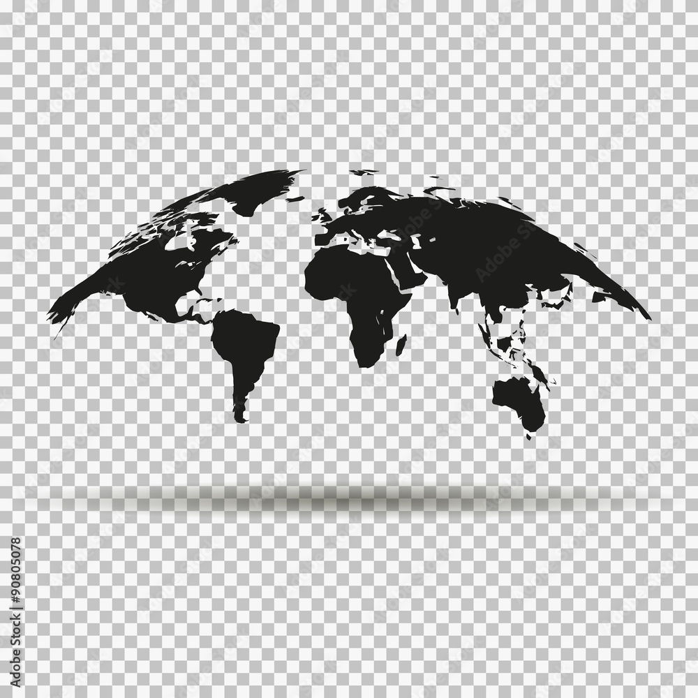 Fashionable curved map of the world in black Stock Vector | Adobe Stock