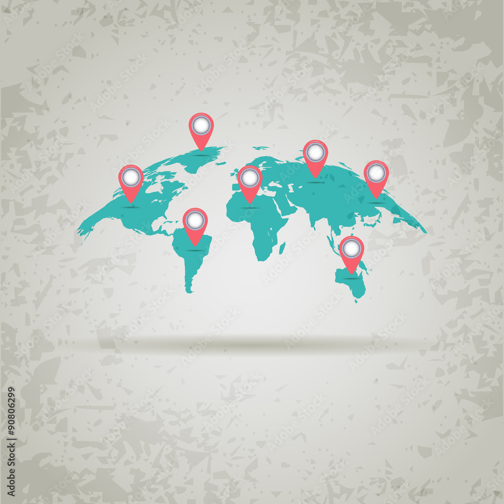 curved world map with earth marker Stock Vector | Adobe Stock