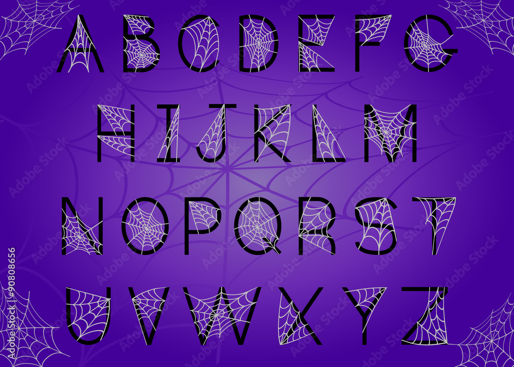 Set of letters with spider web. Halloween alphabet. Vector font Stock ...