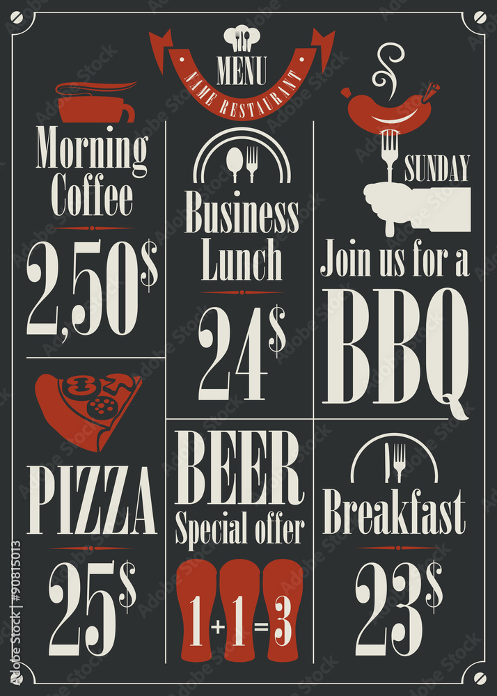 price list for the restaurant menu with different dishes Stock Vector ...