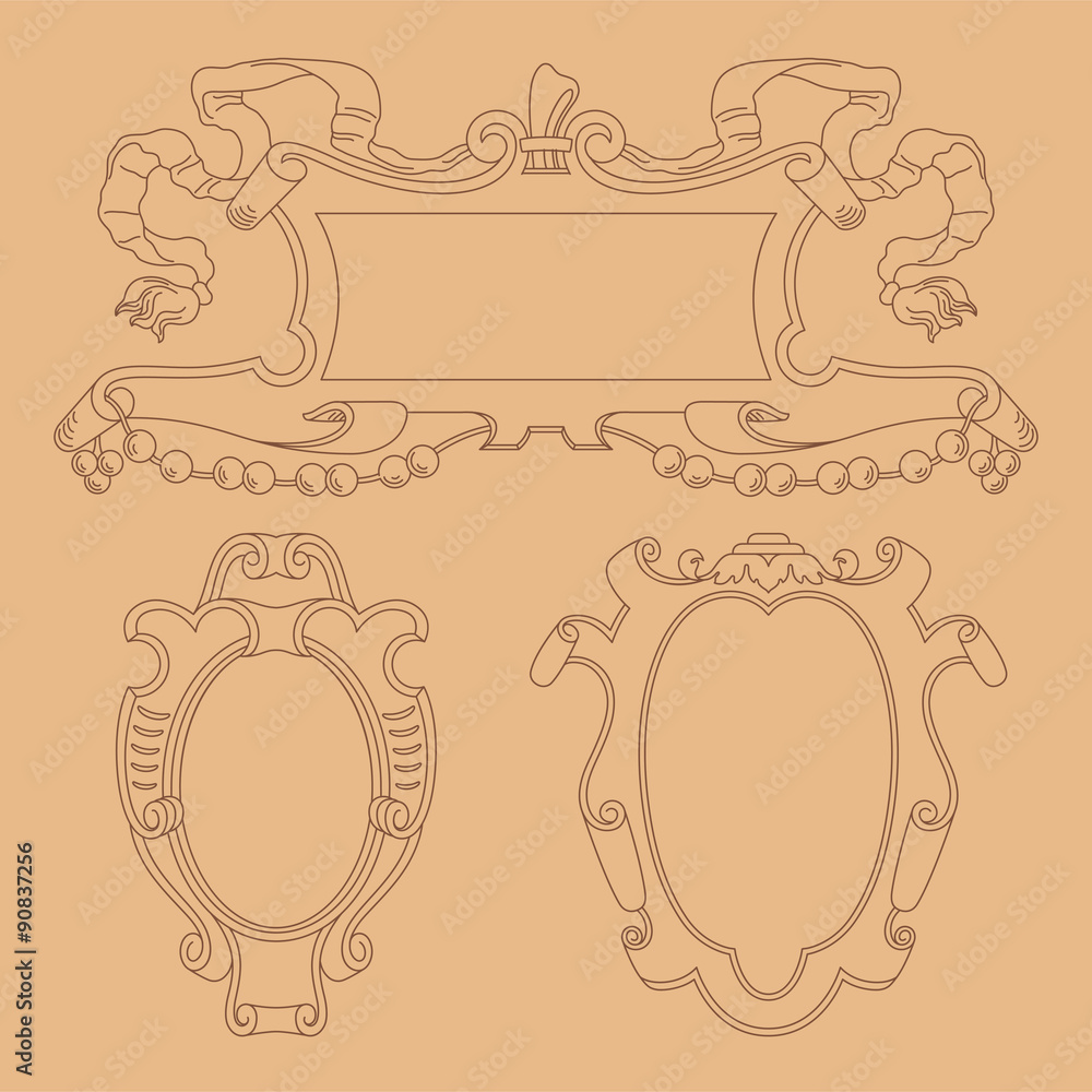 Vector cartouches. Vintage luxury decorative ornate shield, frame and ...