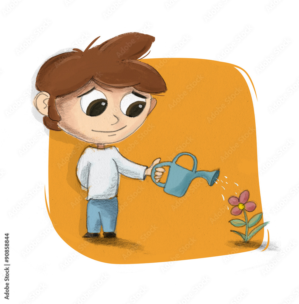 Persona regando planta planta cuidando la naturaleza Stock Illustration ...