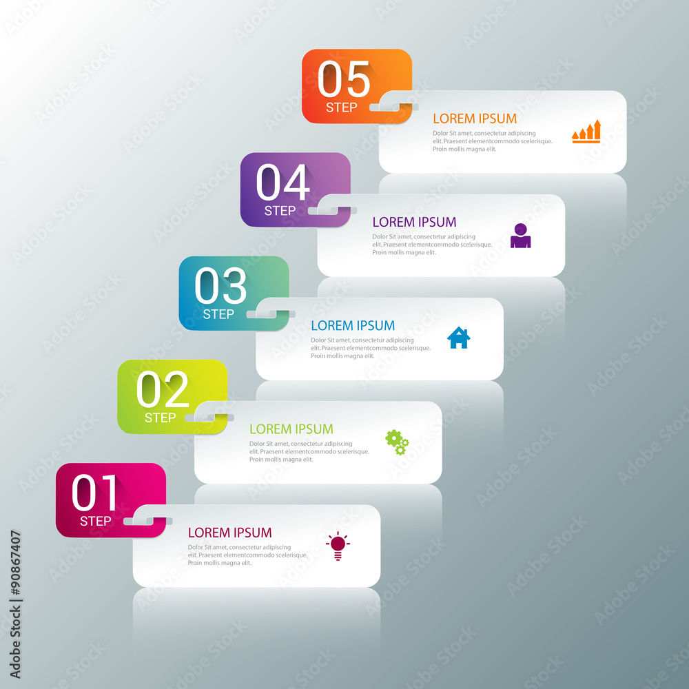 5 steps process labels infographics mockup template background Stock ...