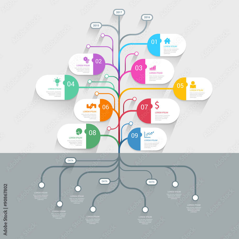 Tree timeline process mindmap vector infographics Stock Vector | Adobe ...