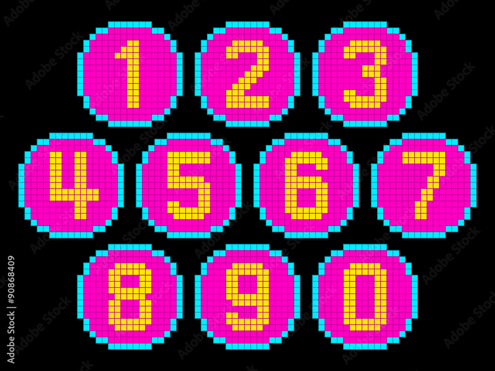 8-Bit Pixel Art Numbers in Circles. EPS8 Vector Stock Vector | Adobe Stock