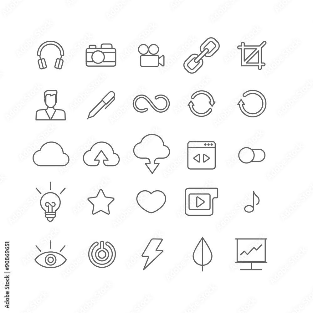 Line art vector flat graphical set of mobile interface app icons Stock ...