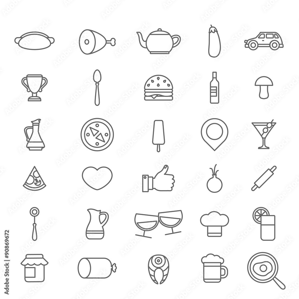 Line art vector flat restaurant menu food app icons pack Stock Vector ...