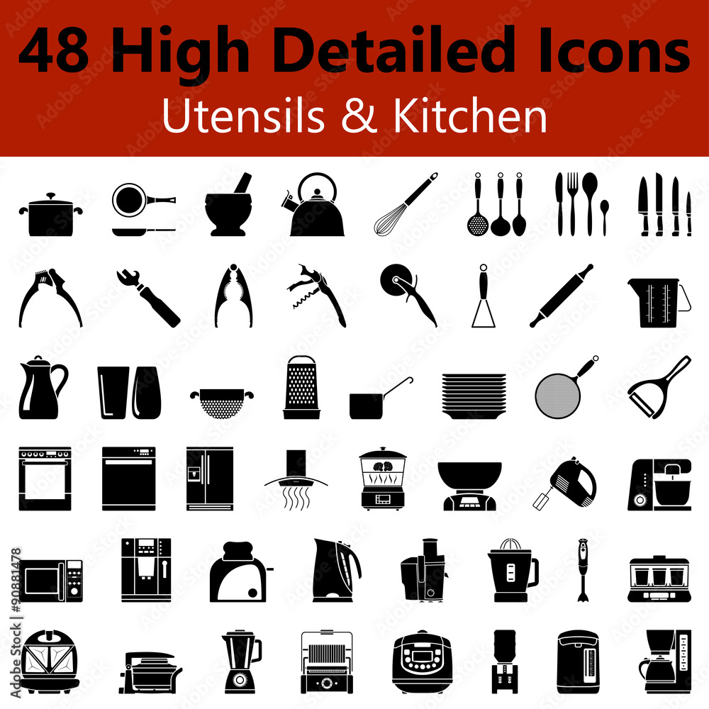 Utensils and Kitchen Smooth Icons Stock Vector | Adobe Stock