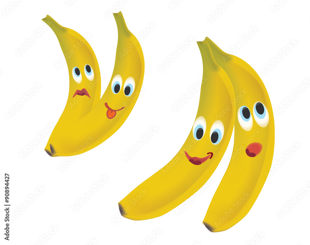 Banana Face Expressions. Cartoon Fruit Isolated on White Background Stock Vector | Adobe Stock