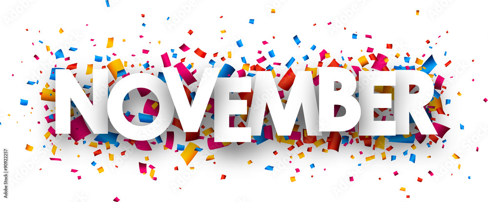November sign with colour confetti. Vector paper illustration. Stock ...