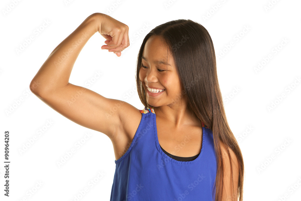 Strong, confident, beautiful Filipino Girl on White Background making a ...