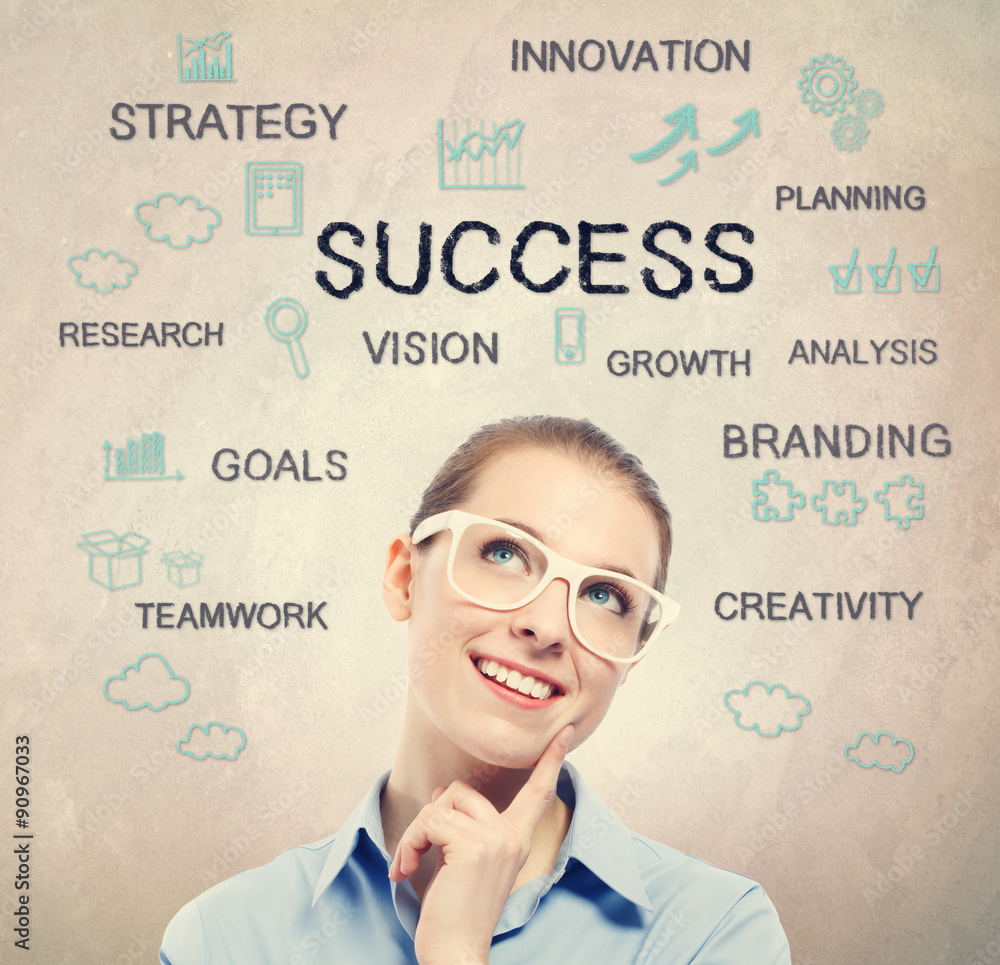 Success strategy diagram with beautiful young business woman Stock ...